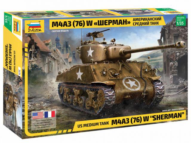 Zvezda : US Medium Tank M4A3 (76)W Sherman | Hobby2000 Modélisme